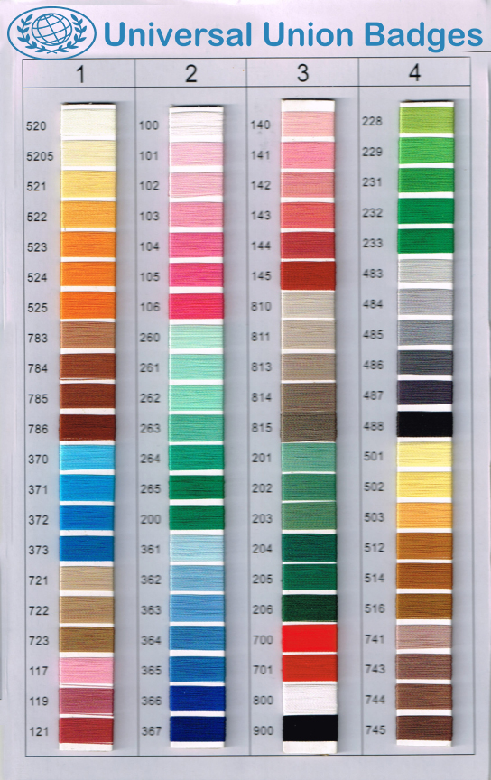 Color Chart for custom patches - Shenzhen Universal Union Badges CO., Ltd